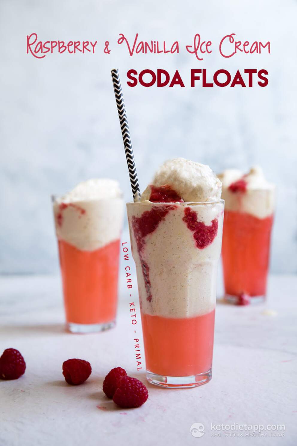 Keto Raspberry & Vanilla Ice Cream Soda Floats | KetoDiet Blog