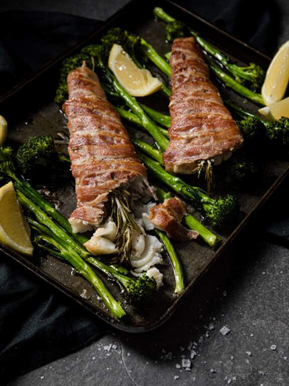 Low-Carb Bacon Wrapped Cod Tray Bake | KetoDiet Blog