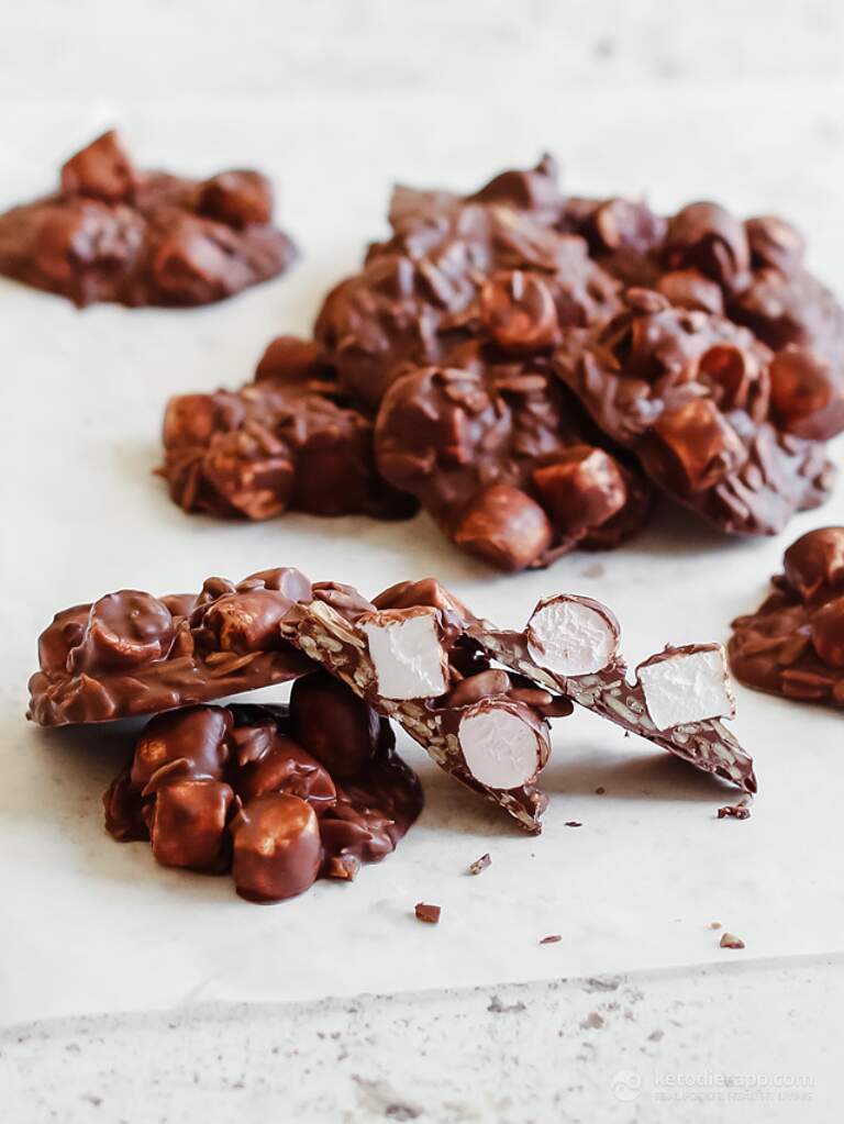 Keto "Rice" Krispie Marshmallow Chocolate Clusters | KetoDiet Blog