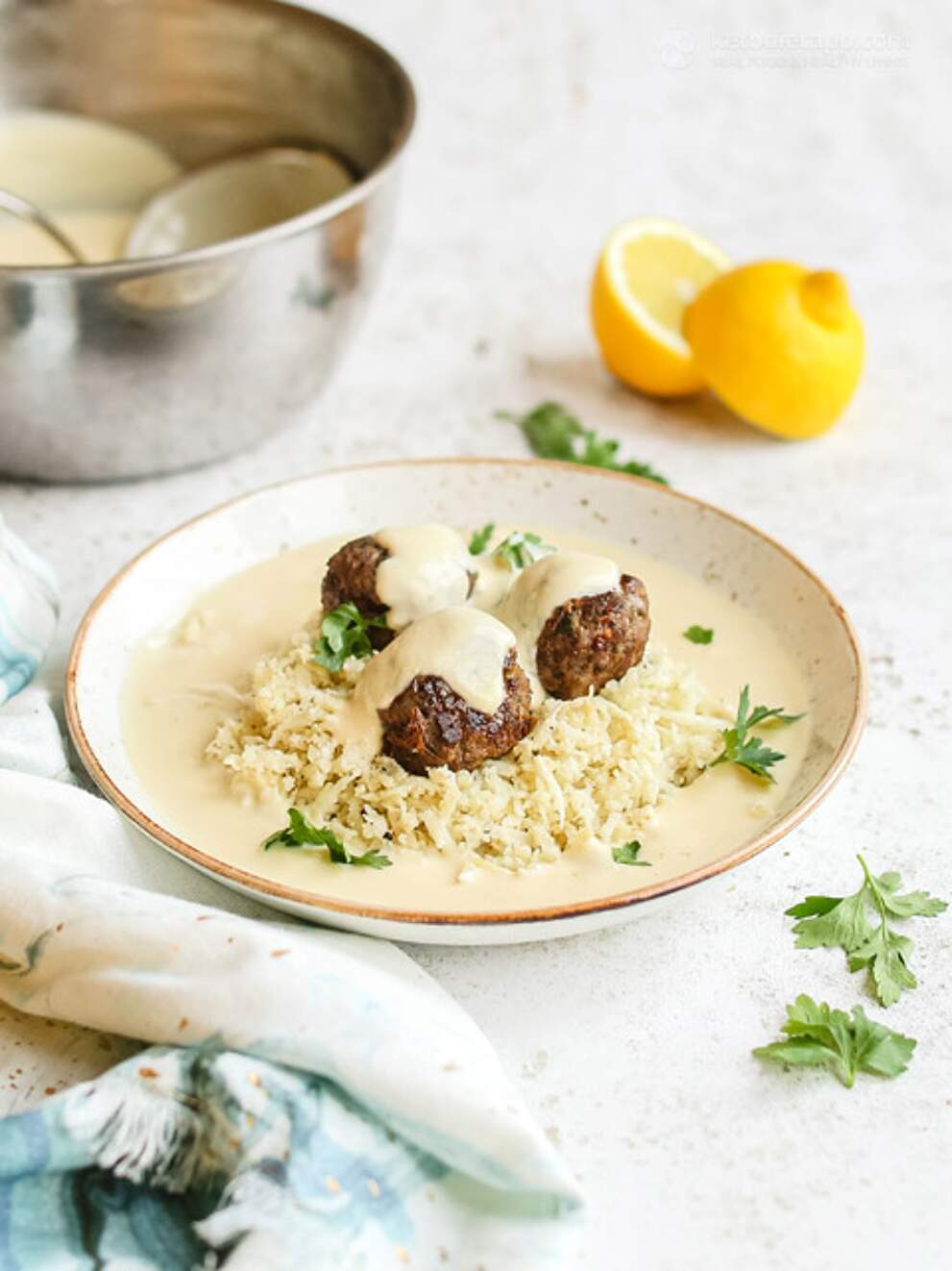 Greek Avgolemono Meatballs with Cauliflower Rice | KetoDiet Blog