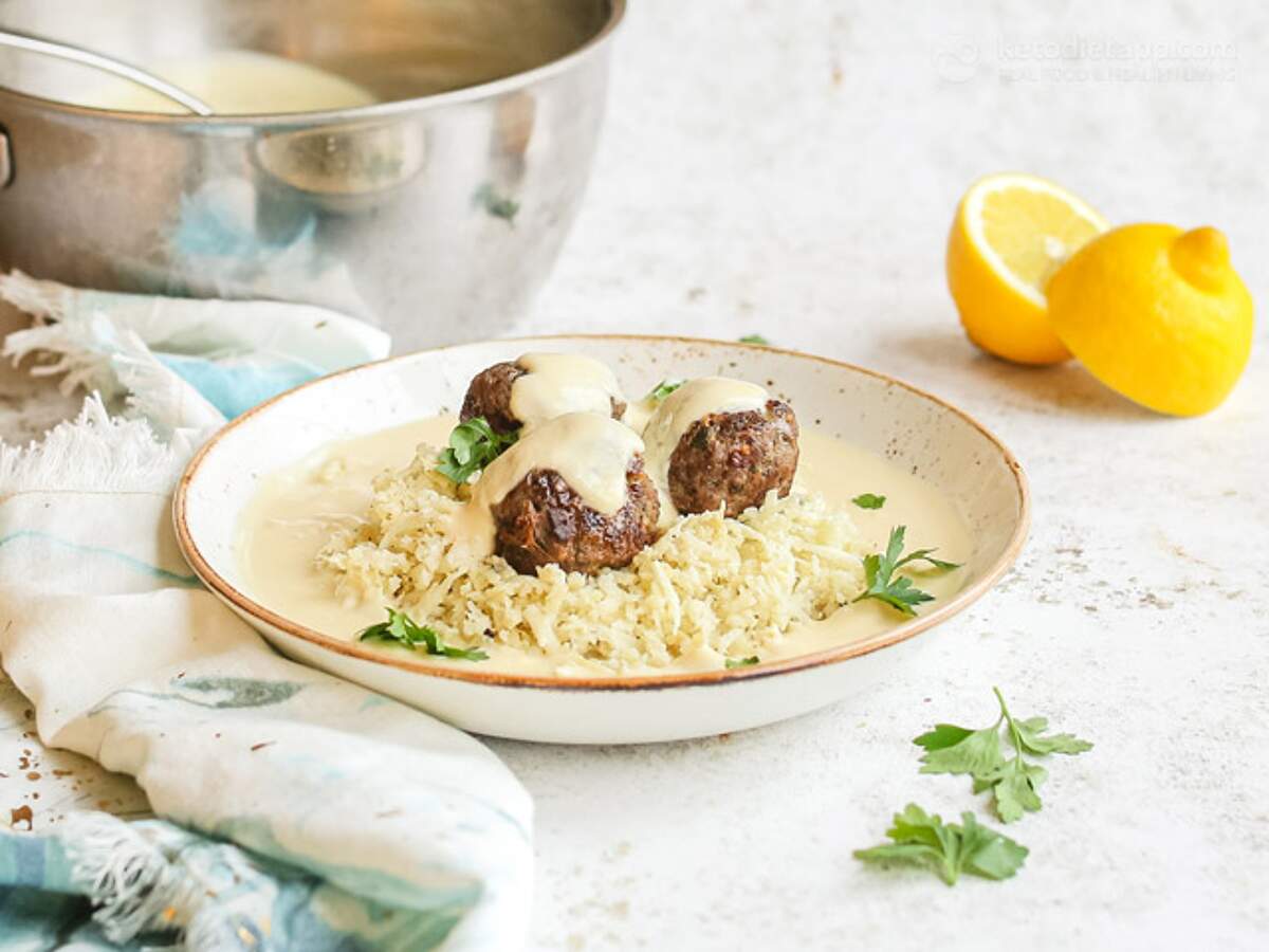 Greek Avgolemono Meatballs with Cauliflower Rice | KetoDiet Blog